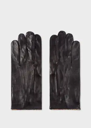 Paul Smith Leather Gloves With Signature Stripe Piping