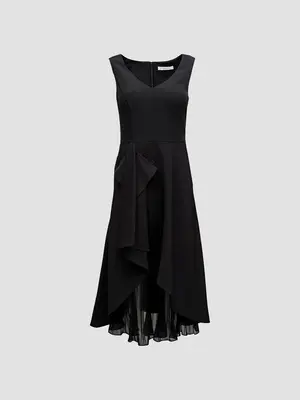 KAY UNGER Begonia Ruffled A-line Midi-dress - Black