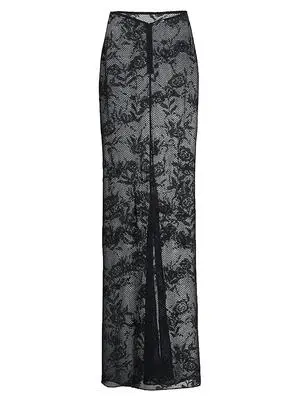 Alaïa Women's Floral Lace Maxi Skirt - Black - Black