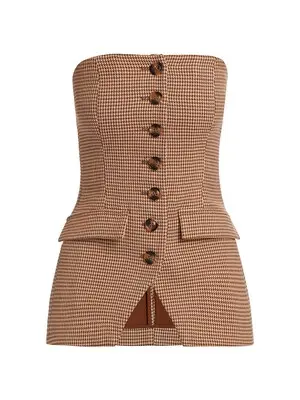 FAVORITE DAUGHTER Phoebe Houndstooth Bustier Toffee Houndstooth