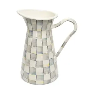 MACKENZIE-CHILDS Sterling Check Enamel Pitcher, Large - Gray/white