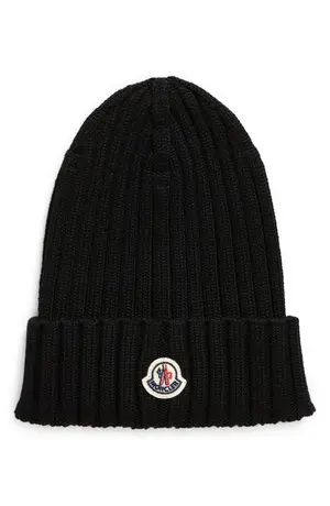 Moncler Virgin Wool Rib Beanie - Black