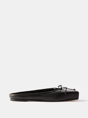 Jacquemus Jacquemus - Square-toe Backless Leather Ballet Flats - Womens - Black - Black