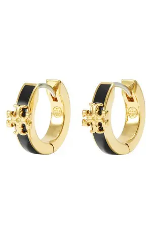 Tory Burch Icon Enamel Huggie Earrings - Tory Gold/black