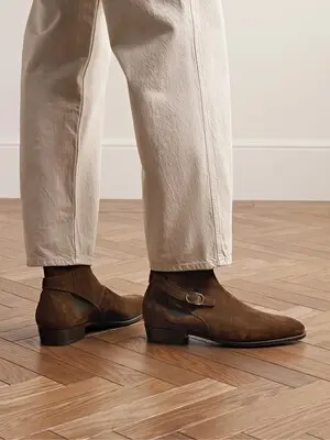 John Lobb Masons Buckled Suede Chelsea Boots