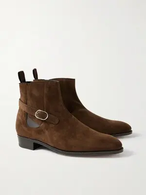 John Lobb Masons Buckled Suede Chelsea Boots