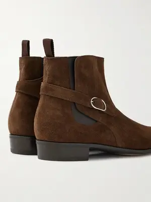 John Lobb Masons Buckled Suede Chelsea Boots
