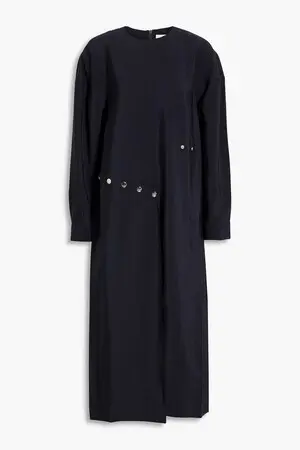 Tibi Asymmetric Woven Midi Dress - Midnight Blue