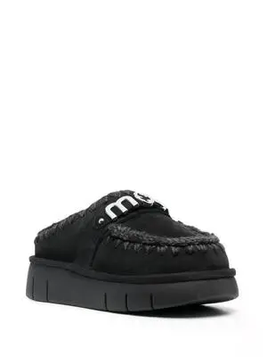 Mou Logo-lettering Suede Slippers - Black