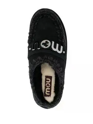Mou Logo-lettering Suede Slippers - Black