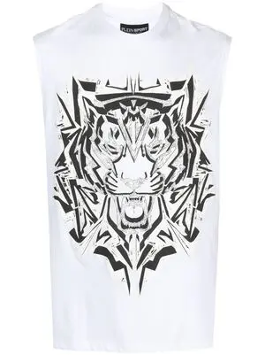 PLEIN SPORT Thunder Tiger Cotton Tank Top - White