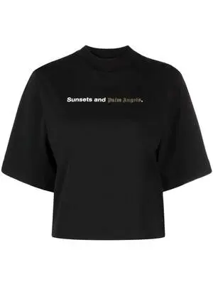 Palm Angels Sunsets-print Cotton T-shirt - Black