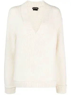 TOM FORD V-neck Wool Jumper - White