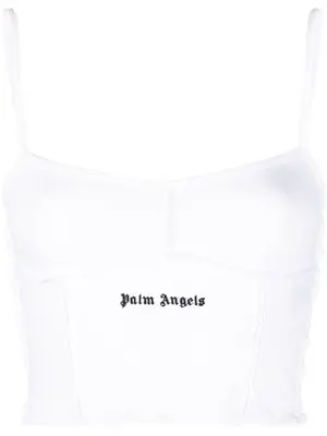 Palm Angels Logo-embroidered Crop Top - White