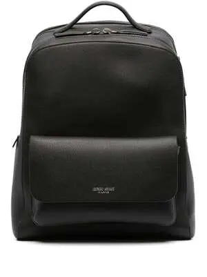 Giorgio Armani Logo-stamp Leather Backpack - Black