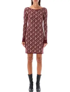 MARINE SERRE Knit Diamant Mini Dress Beige/red