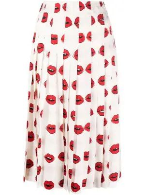 Khaite Tudi Lip-print Pleated Skirt - White