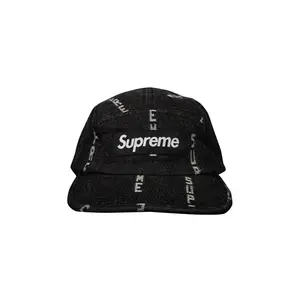 Supreme Logo Jacquard Denim Camp Cap - Black