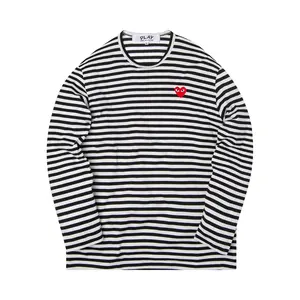 Play Comme Des Garcon Heart Striped T-shirt /white - Black