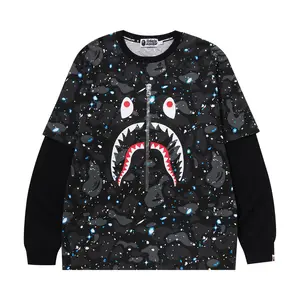 A BATHING APE Space Camo Shark Layered Long-sleeve Tee - Black