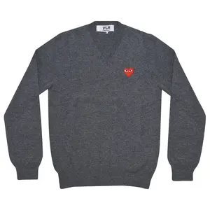 Play Comme Des Garcon Heart Patch V-neck Sweater - Grey