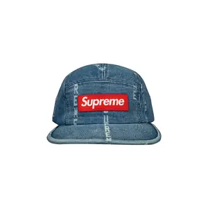 Supreme Logo Stripe Jacquard Denim Camp Cap - Blue
