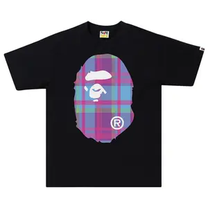 A BATHING APE Check Big Ape Head Tee - Black