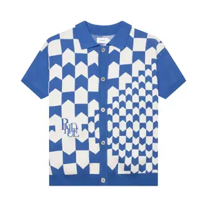 Rhude Rhacing Checkered Knit Polo 'ivory/blue - White