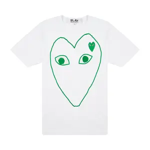 Play Comme Des Garcon Green Emblem Outline T-shirt - White