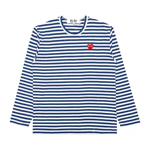 Play Comme Des Garcon Striped Big Heart Long-sleeve T-shirt /white - Blue