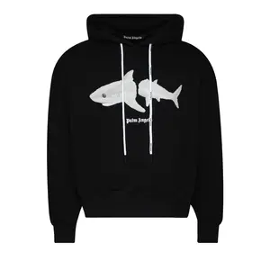 Palm Angels Shark Printed Hoodie - Black