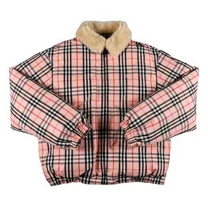 Supreme X Burberry Shearling Collar Down Puffer Jacket - Pink