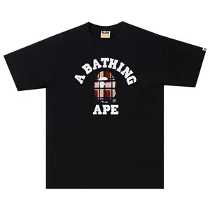 A BATHING APE Check College Tee - Black