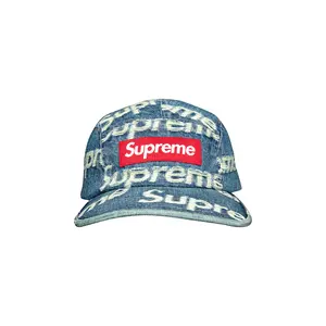 Supreme Frayed Logos Denim Camp Cap - Blue