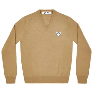 Play Comme Des Garcon Heart V-neck Sweater - Tan
