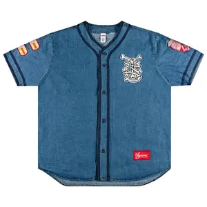 Supreme Patches Denim Baseball Jersey - Blue
