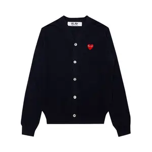 Play Comme Des Garcon Knit Cardigan With Red Heart - Blue