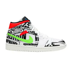 JORDAN 1 Mid Over-print Logos Sneaker - White