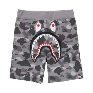 A BATHING APE Honeycomb Camo Shark Sweat Shorts - Grey