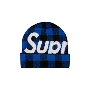 Supreme Logo Plaid Beanie - Blue