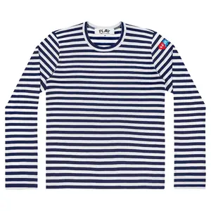 Play Comme Des Garcon Double Heart Striped T-shirt /white - Blue