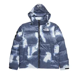Supreme X The North Face Bleached Denim Print Nuptse Jacket - Blue