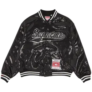 Supreme X Mitchell & Ness Sequin Varsity Jacket - Black