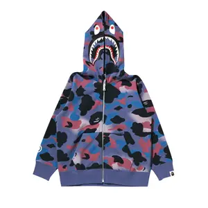 A BATHING APE Grid Camo Shark Zip Hoodie - Purple
