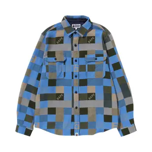 A BATHING APE Block Check Relaxed Fit Shirt 'beige