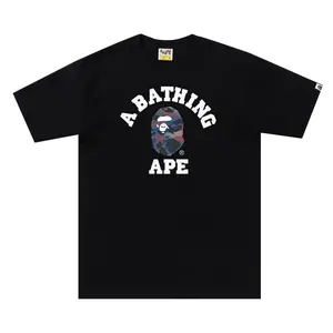 A BATHING APE Grid Camo College Tee /purple - Black