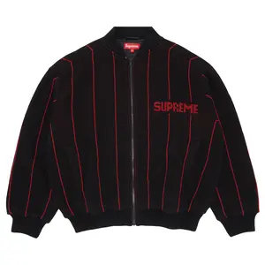 Supreme Pinstripe Varsity Zip Up Sweater - Black