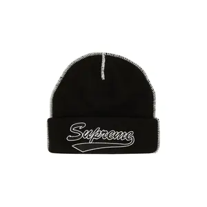 Supreme Contrast Stitch Beanie - Black