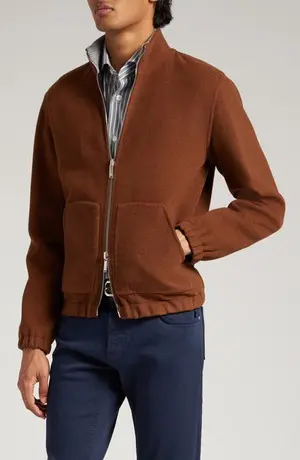 Eleventy Reversible Wool Bomber Jacket - Brown-navy