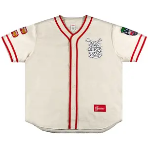 Supreme Patches Denim Baseball Jersey 'natural